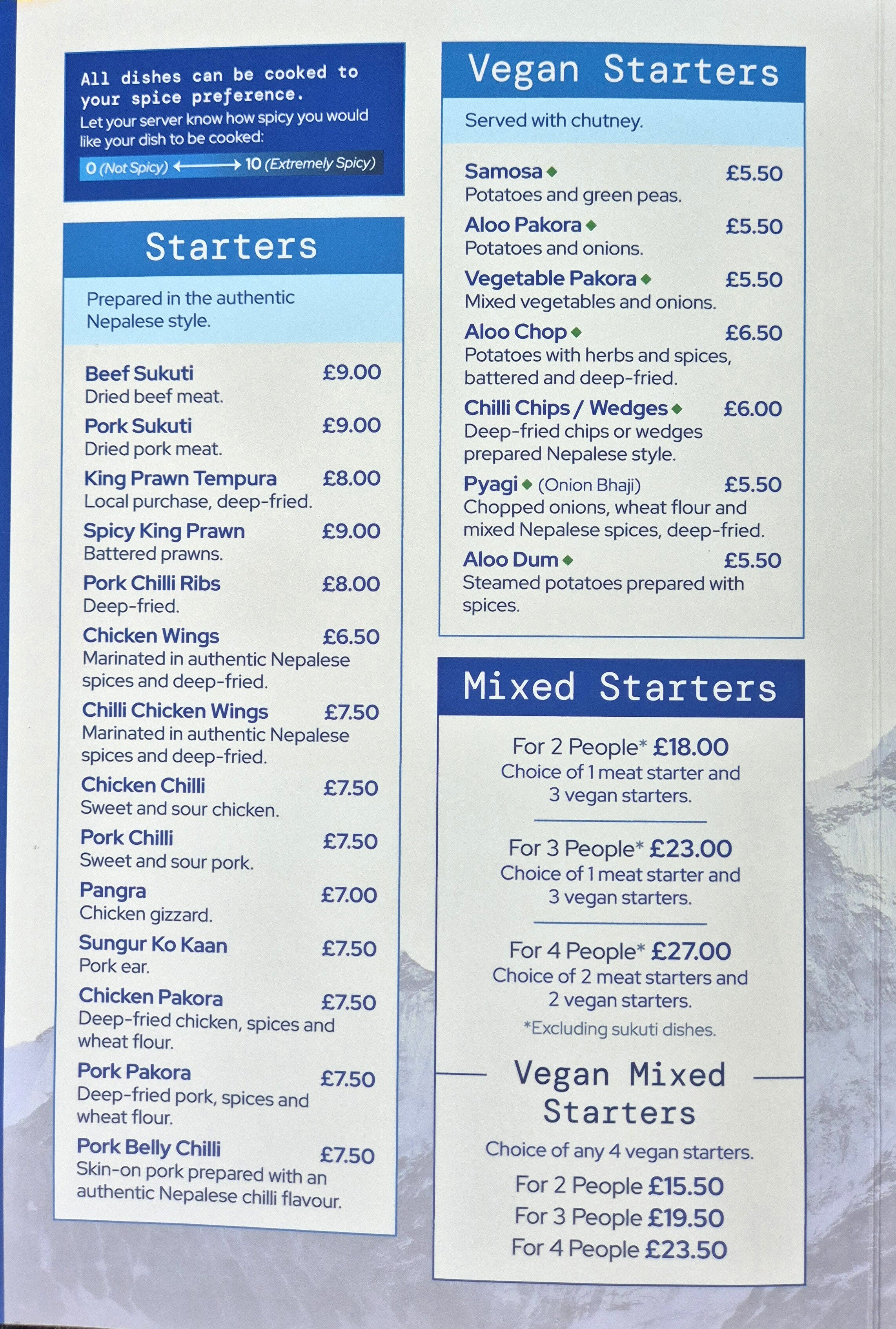 Nepali kitchen Sandgate menu - Sandgate